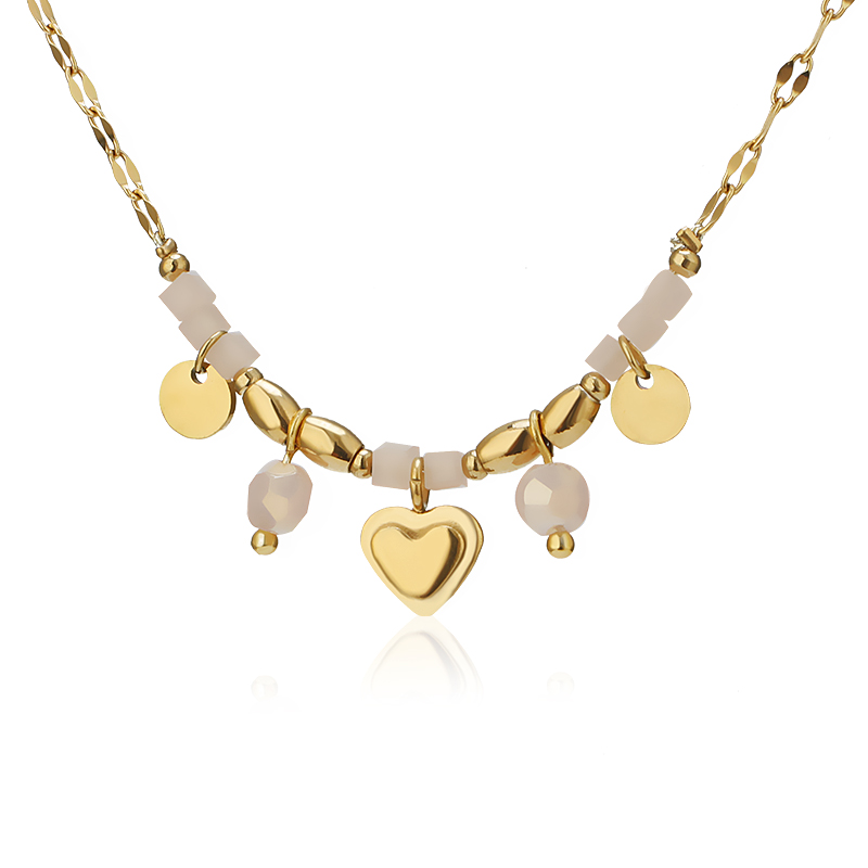 Fancy Bijoux Jewelry Necklace Heart With Natural Stone Stainless Steel ...
