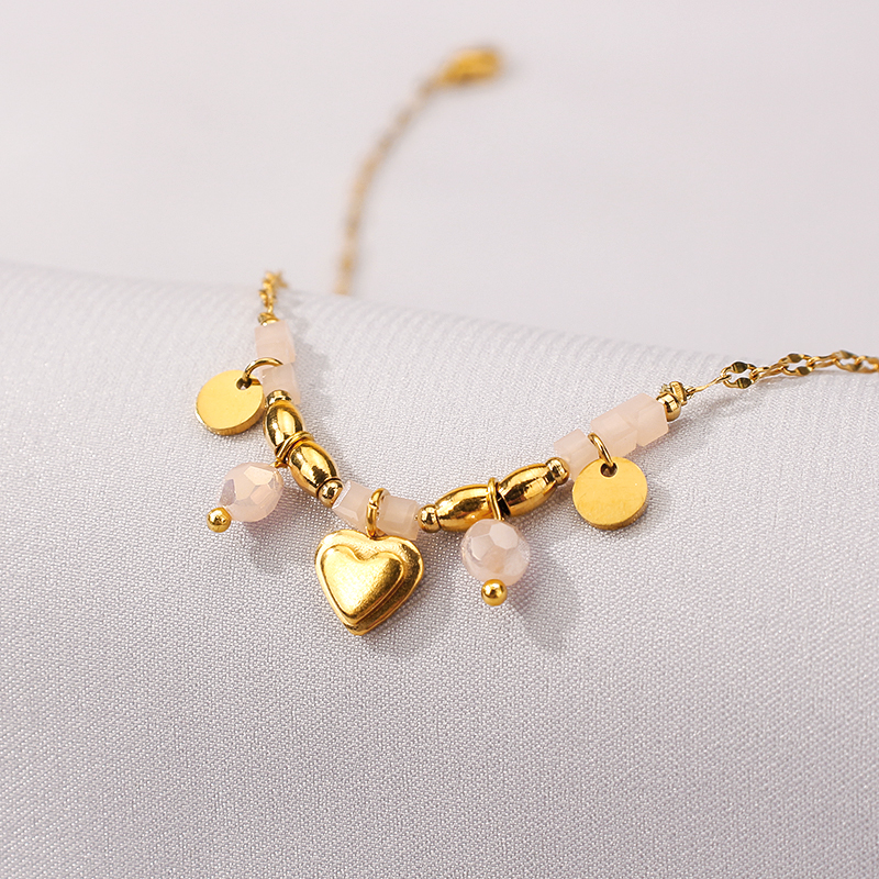 Fancy Bijoux Jewelry Necklace Heart With Natural Stone Stainless Steel ...