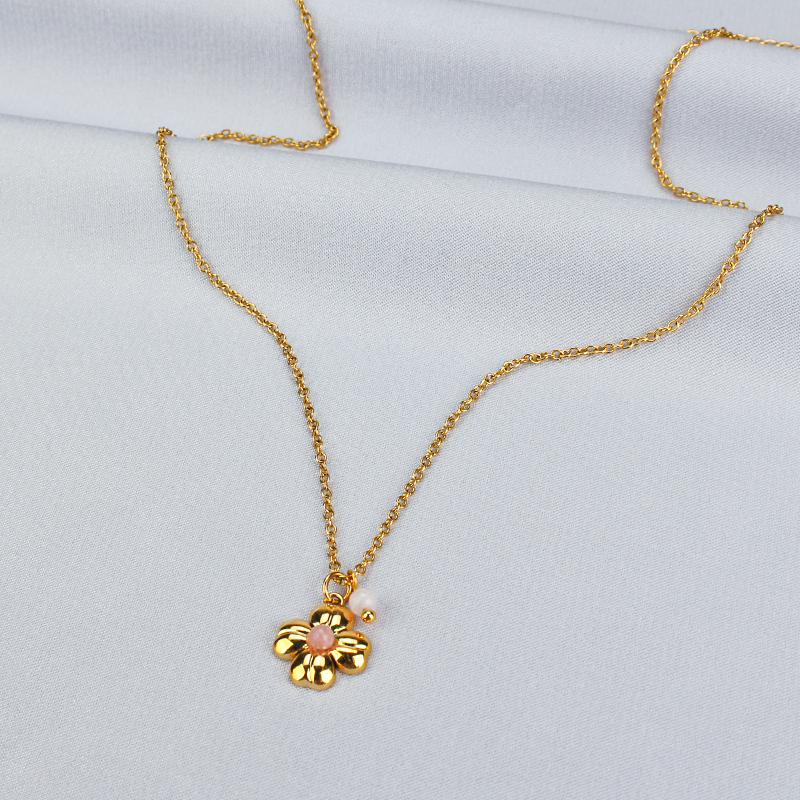 Fancy Bijoux Jewelry Necklace Clover With Natural Stone Stainless Steel ...