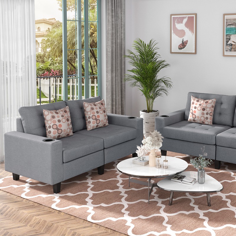 2 Pieces Sofa And Loveseat Set, Tufted Thick Cushions And Two Tossing ...