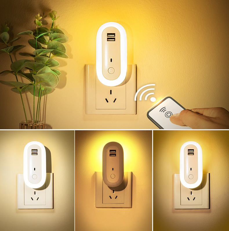Oval Dual USB Remote Control Night Light USB Socket Quick Plug Night ...