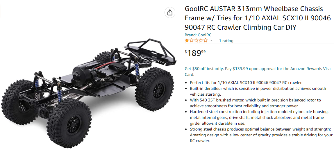 Kids AUSTAR 313mm Wheelbase Chassis Frame w/ Tries for 1/10 AXIAL SCX10 ...