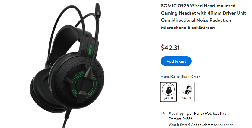 Digital SOMIC G925 Wired Head-mounted Gaming Headset with 40mm Driver ...