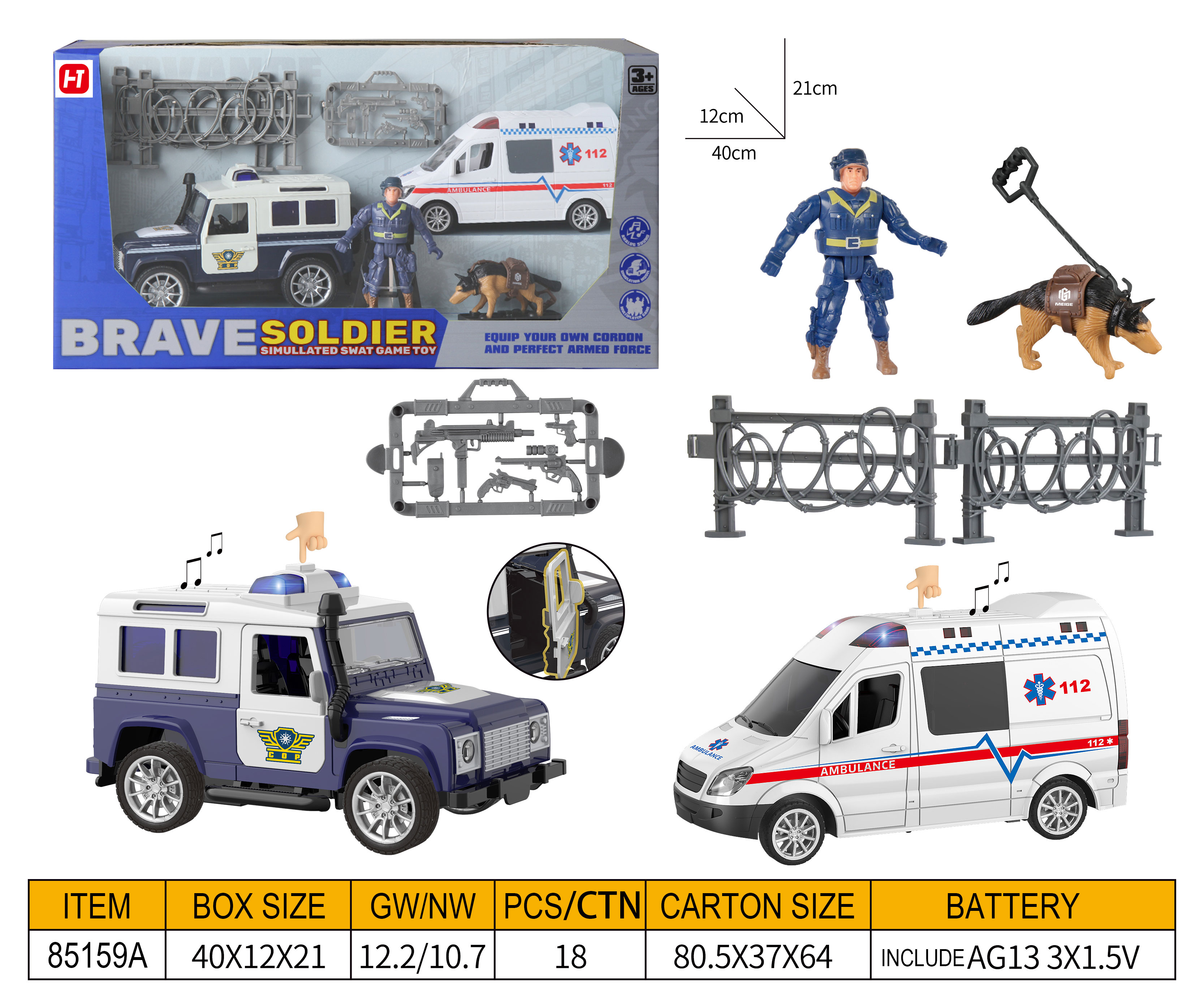 Police Action Figure Toy Set For Boys With Military Vehicles Toy