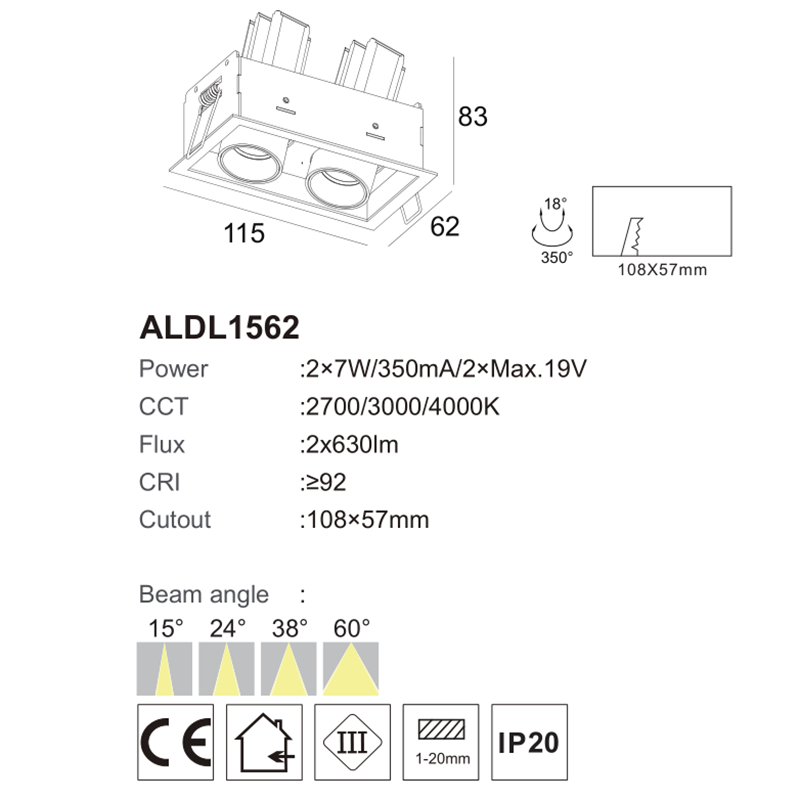 ALPHALUCE Max.19V 2×7W recessed spotlight dimmable led recessed lights